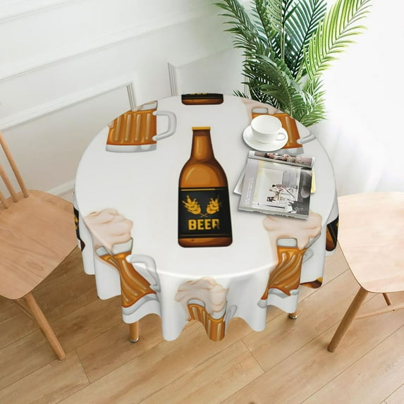 60 Inch Round Tablecloth – Waterproof, Stain-Resistant, Bottle Of Beer ...