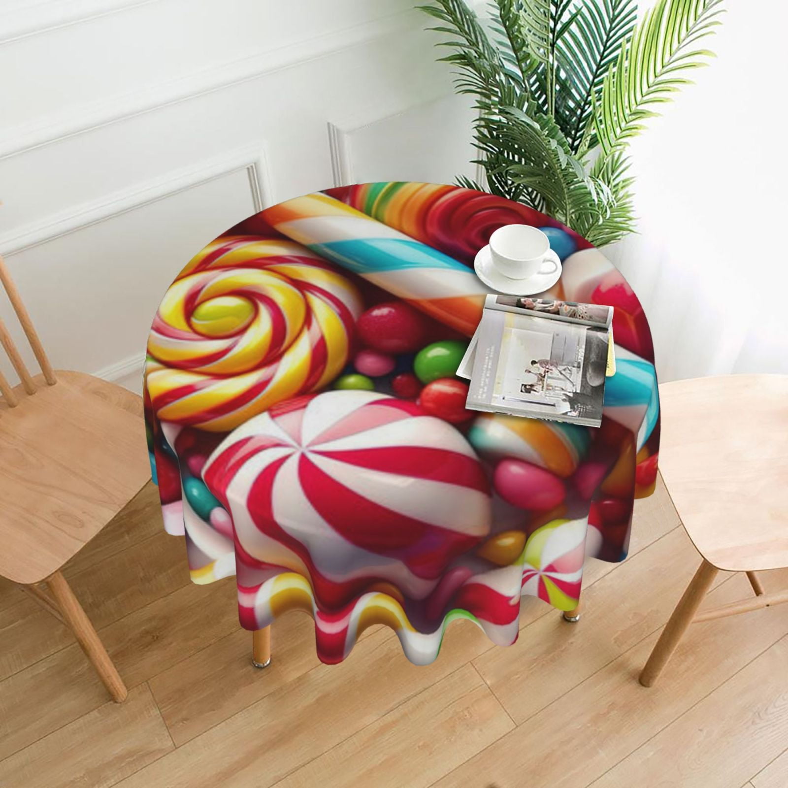 60 Inch Round Tablecloth – Waterproof, Stain-Resistant, Candy ...