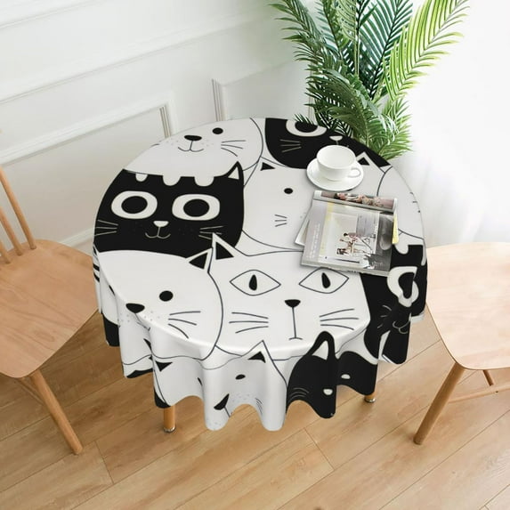 60 Inch Round Tablecloth – Waterproof, Stain-Resistant, Cat Pattern ...
