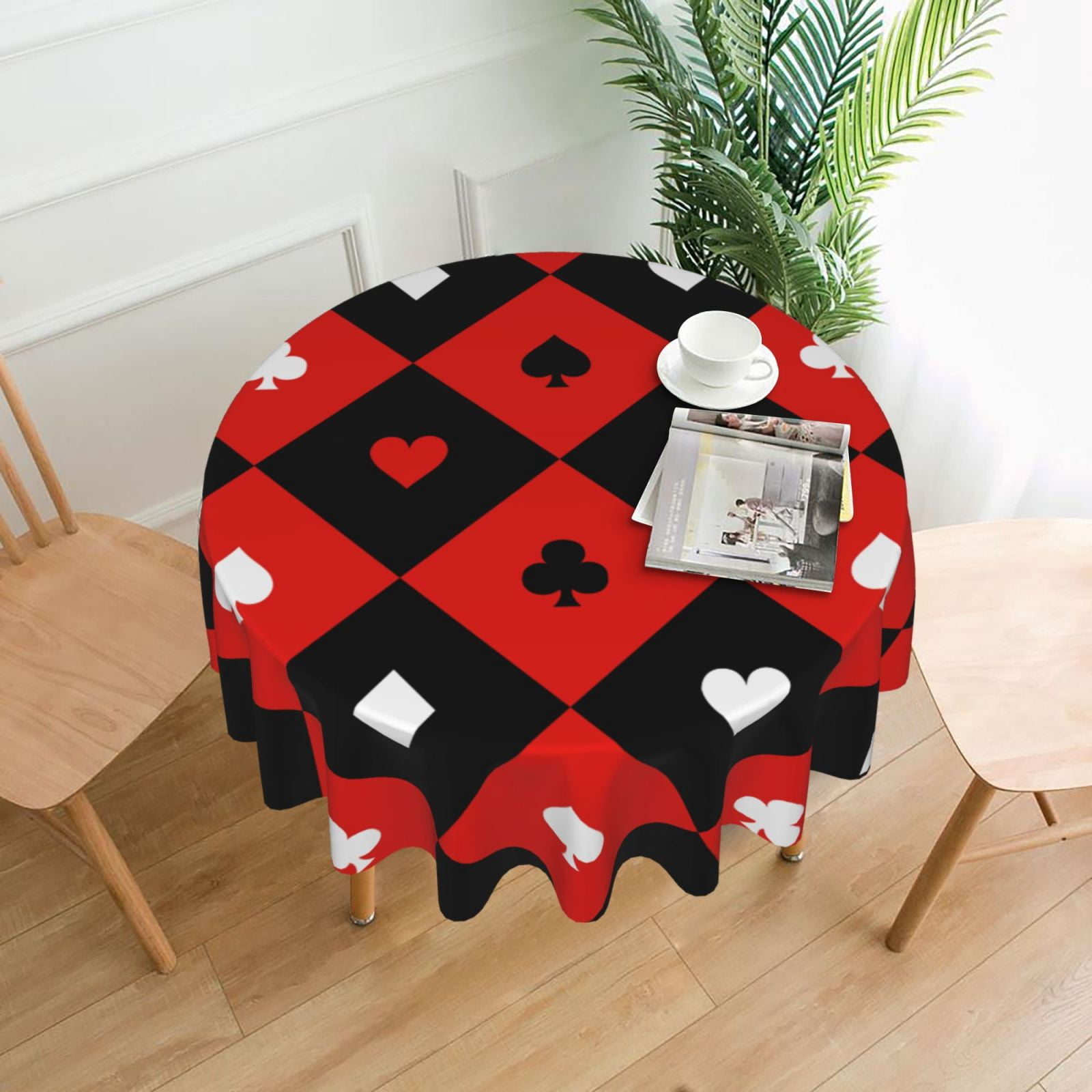 60 Inch Round Tablecloth – Waterproof, Stain-Resistant, Chess Board ...