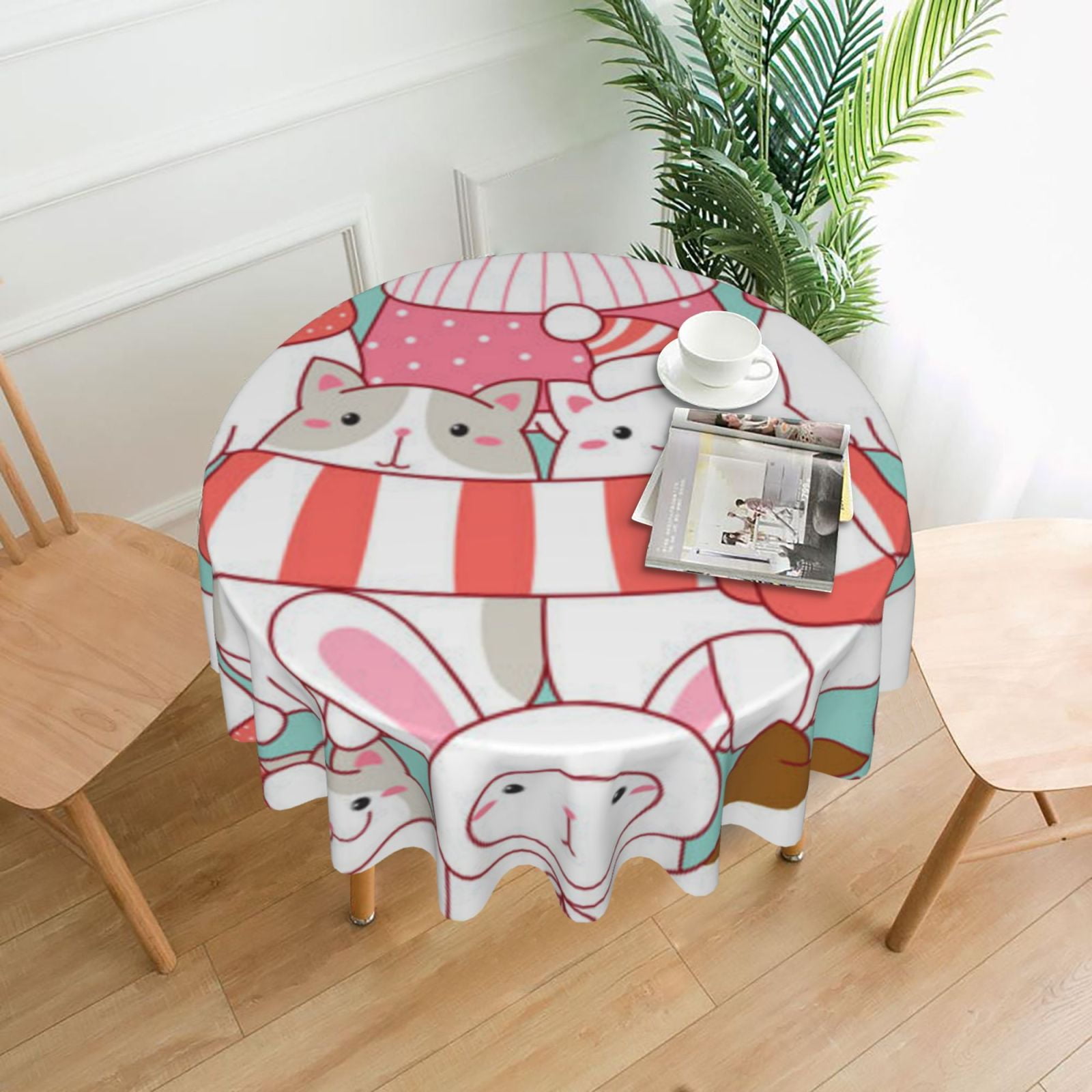 60 Inch Round Tablecloth – Waterproof, Stain-Resistant, Christmas Cute ...