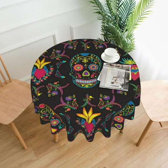 60 Inch Round Tablecloth – Waterproof, Stain-Resistant, Colorful Sugar ...