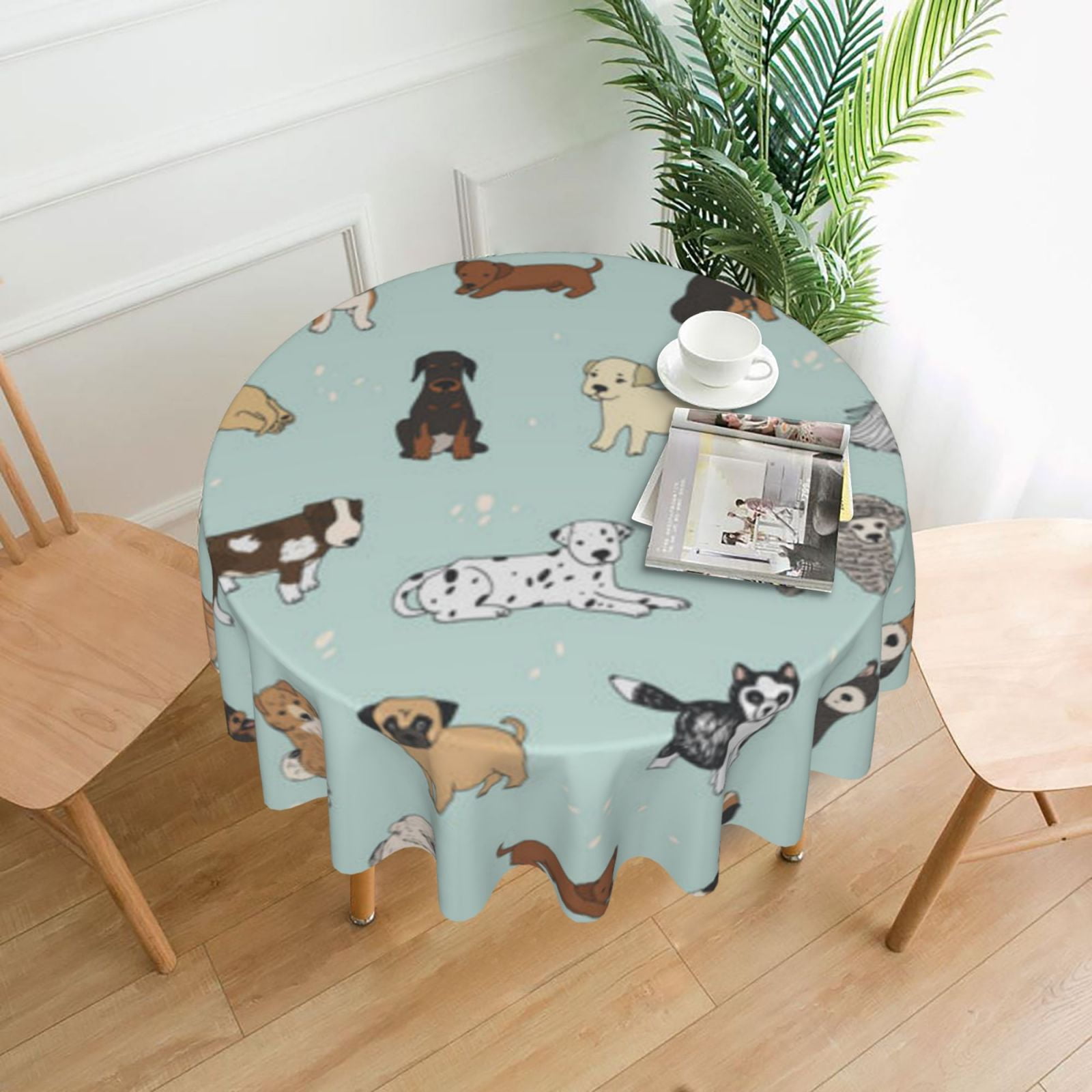60 Inch Round Tablecloth – Waterproof, Stain-Resistant, Cute Cartoon ...