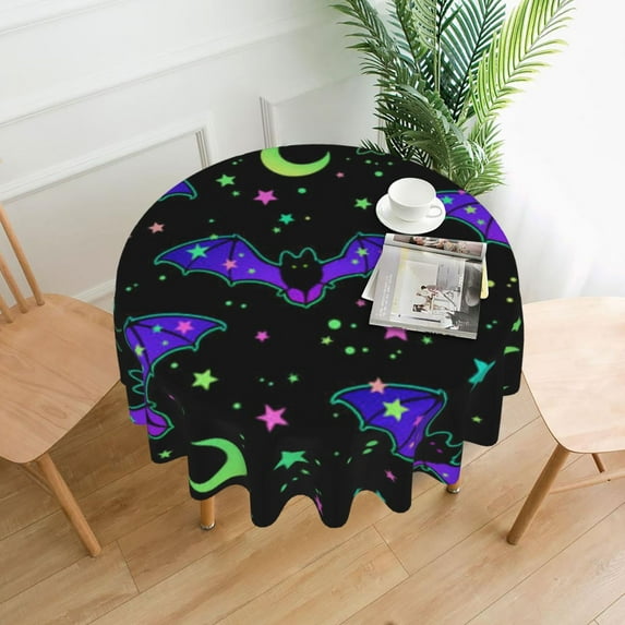 60 Inch Round Tablecloth – Waterproof, Stain-Resistant, Depicting Bats ...