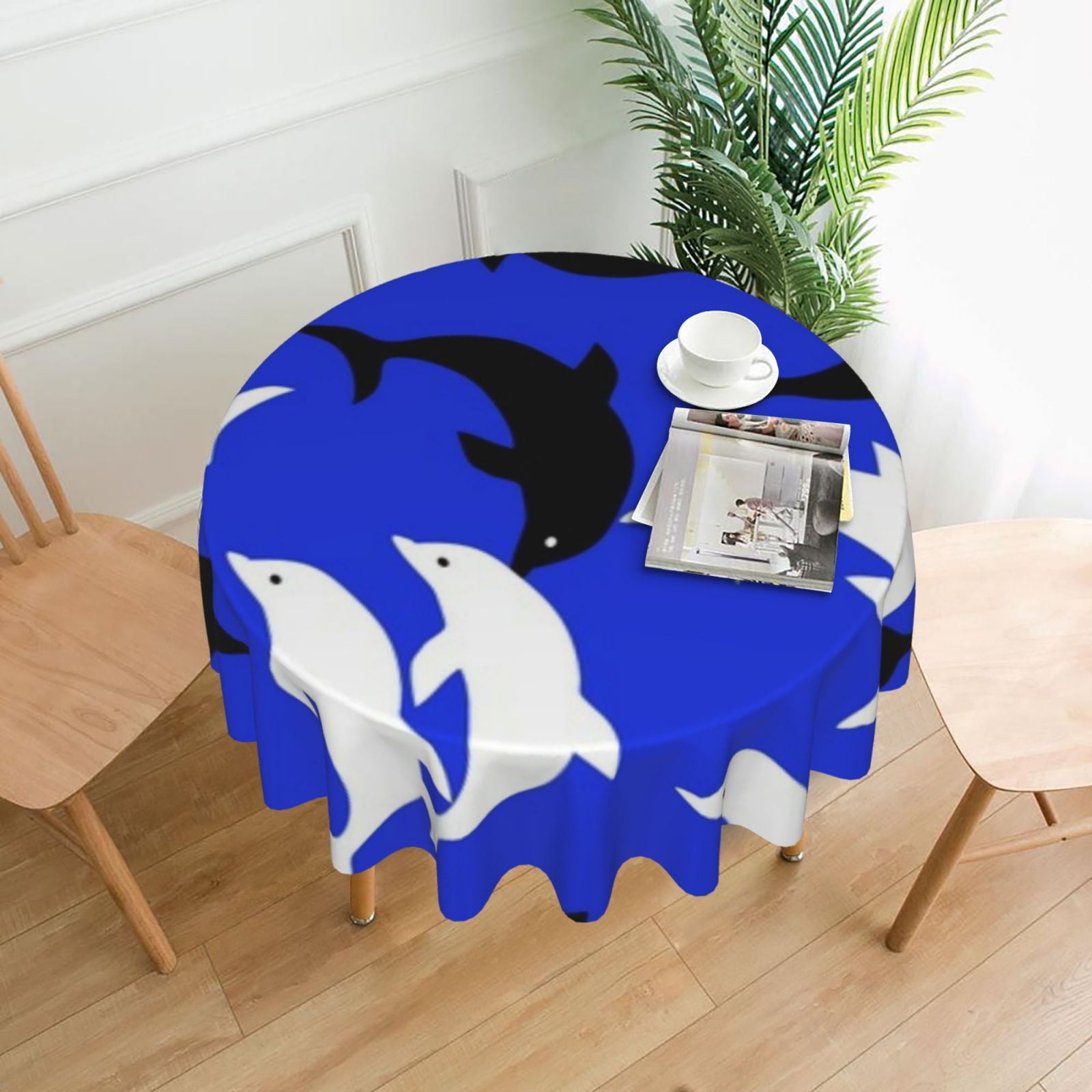 60 Inch Round Tablecloth – Waterproof, Stain-Resistant, Dolphins In ...