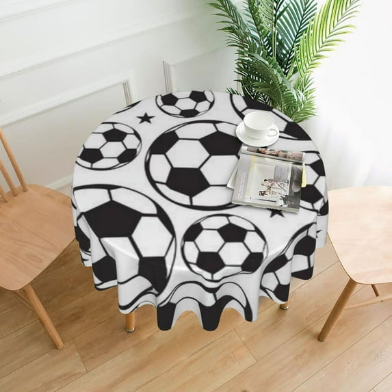 60 Inch Round Tablecloth – Waterproof, Stain-Resistant, Football Soccer ...