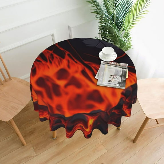 60 Inch Round Tablecloth – Waterproof, Stain-Resistant, Magma Volcano ...