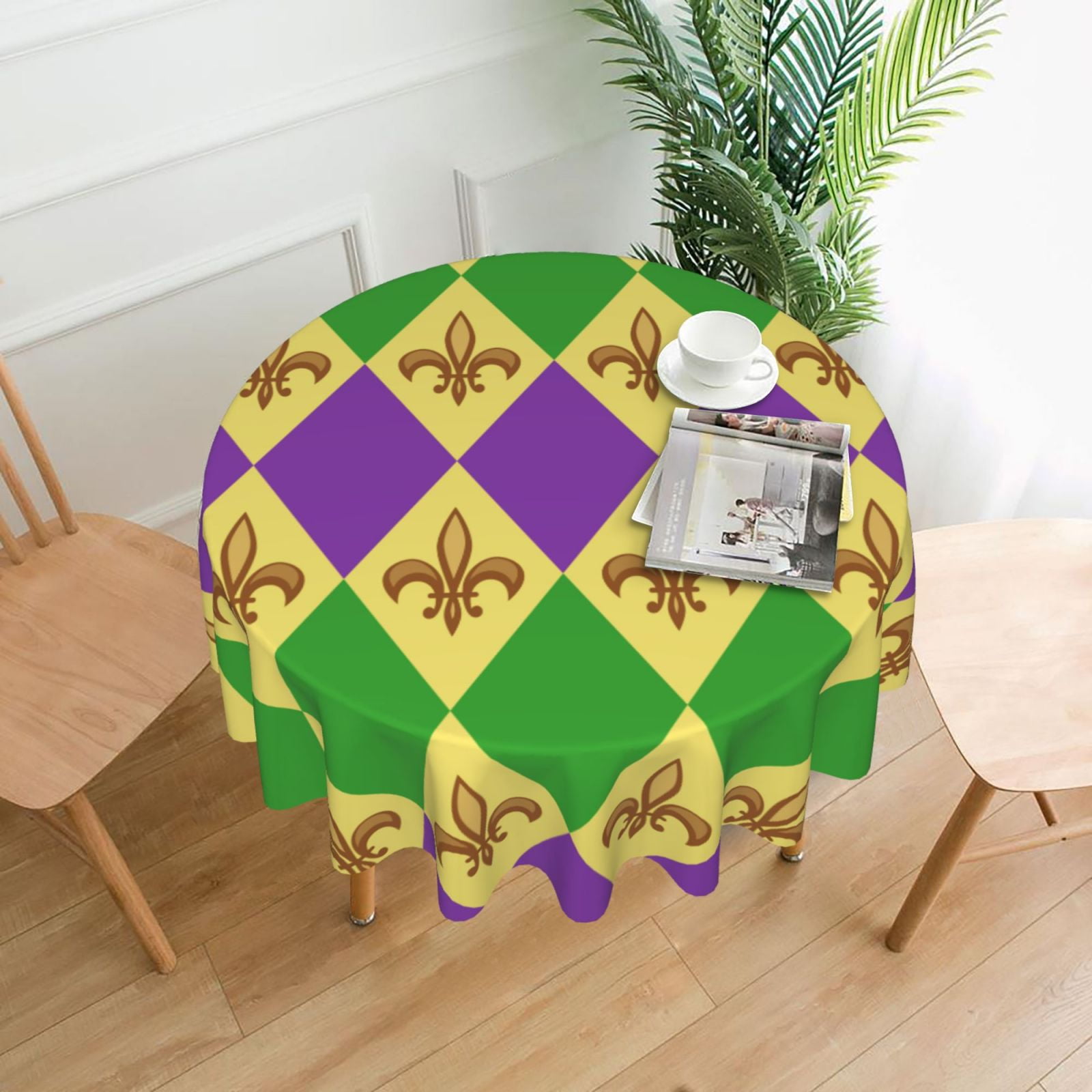 60 Inch Round Tablecloth – Waterproof, Stain-Resistant, Mardi Gras ...