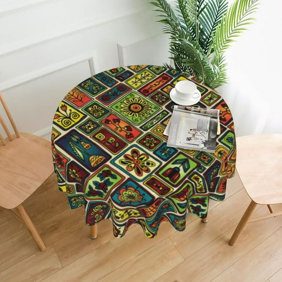 60 Inch Round Tablecloth – Waterproof, Stain-Resistant, Moroccan Tiles ...