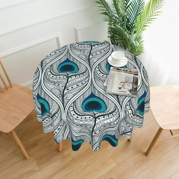 60 Inch Round Tablecloth – Waterproof, Stain-Resistant, Peacock ...