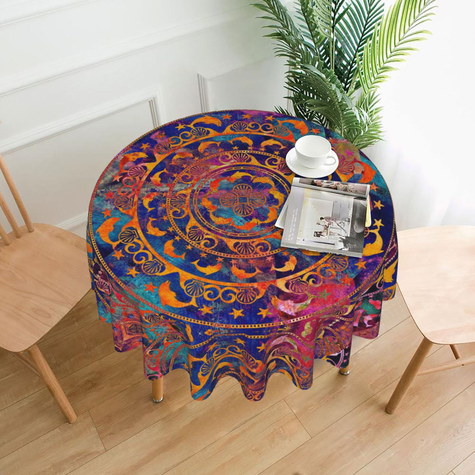60 Inch Round Tablecloth – Waterproof, Stain-Resistant, Pink-Turquoise ...