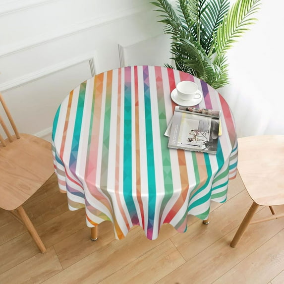60 Inch Round Tablecloth – Waterproof, Stain-Resistant, Rainbow Stripes ...