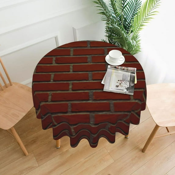 60 Inch Round Tablecloth – Waterproof, Stain-Resistant, Red Brick Wall ...