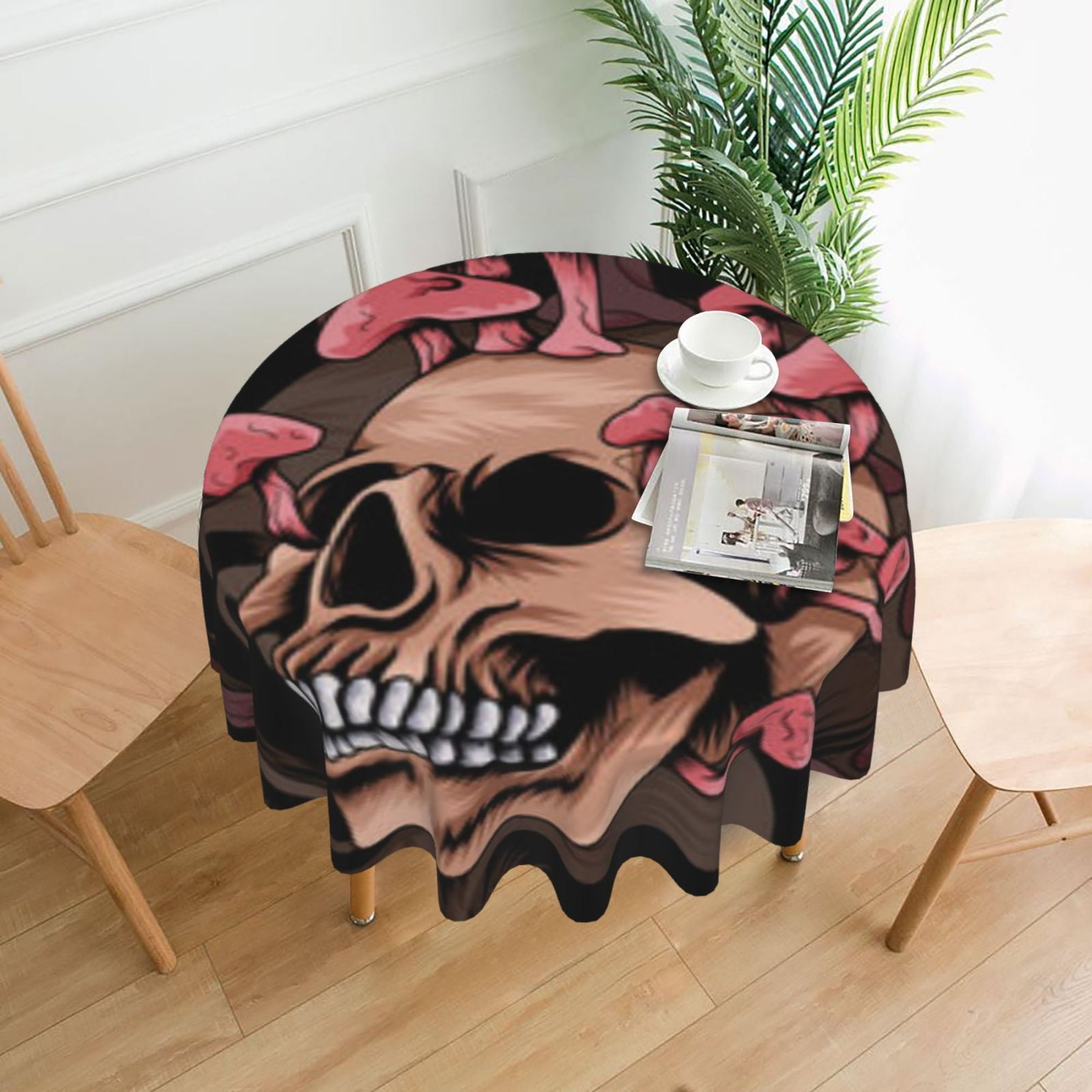 60 Inch Round Tablecloth – Waterproof, Stain-Resistant, Skull With ...