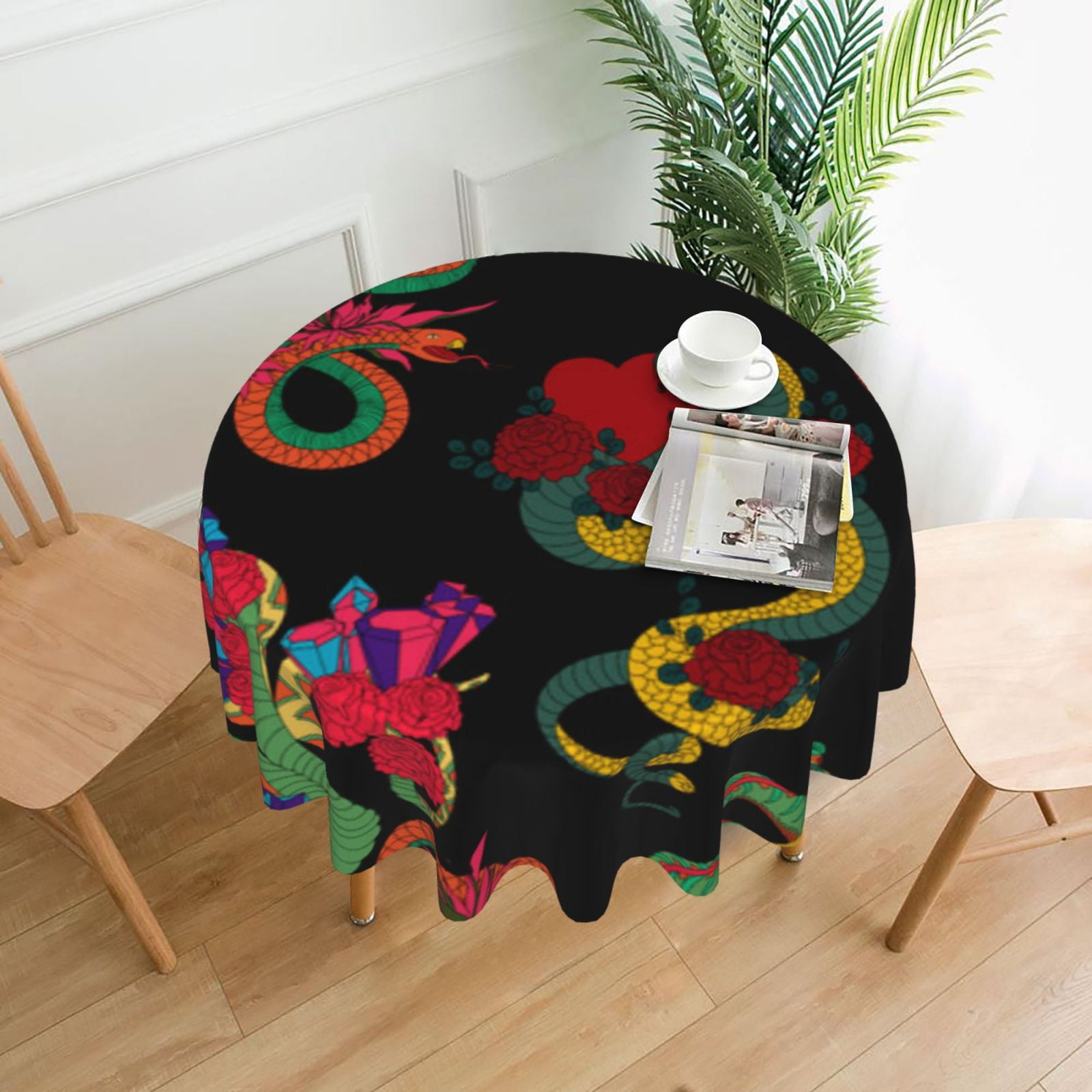 60 Inch Round Tablecloth – Waterproof, Stain-Resistant, Snakes Old ...