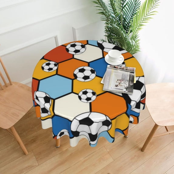 60 Inch Round Tablecloth – Waterproof, Stain-Resistant, Soccer Football ...