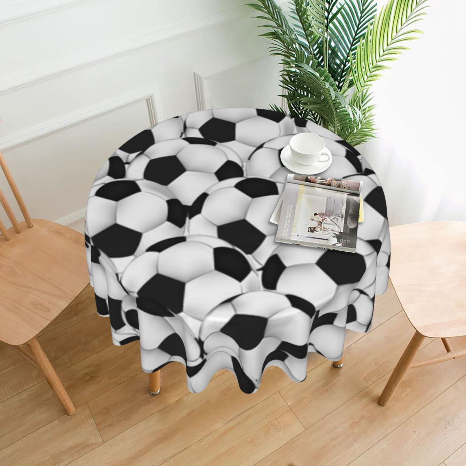 60 Inch Round Tablecloth – Waterproof, Stain-Resistant, Soccer Texture ...
