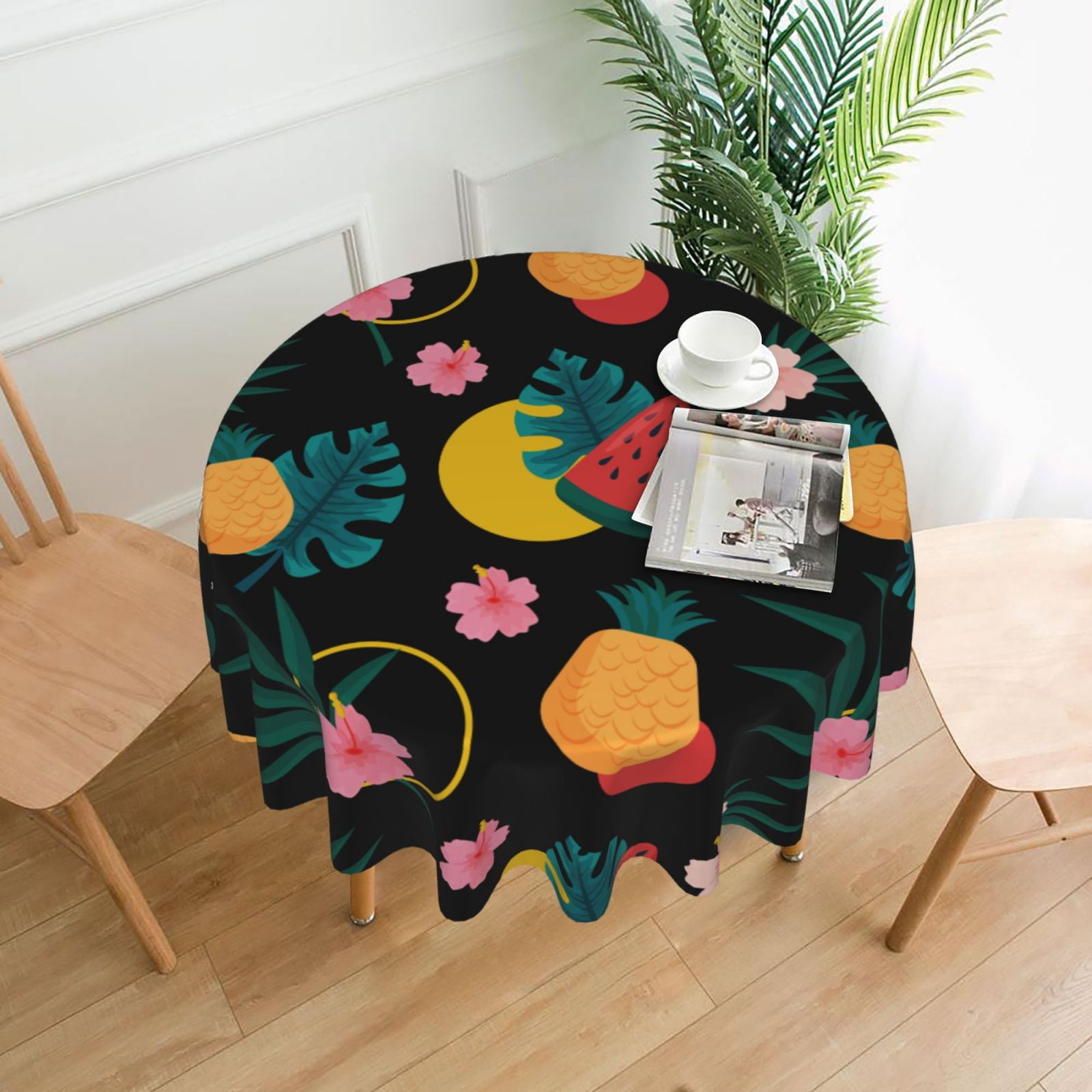 60 Inch Round Tablecloth – Waterproof, Stain-Resistant, Summer Tropical ...