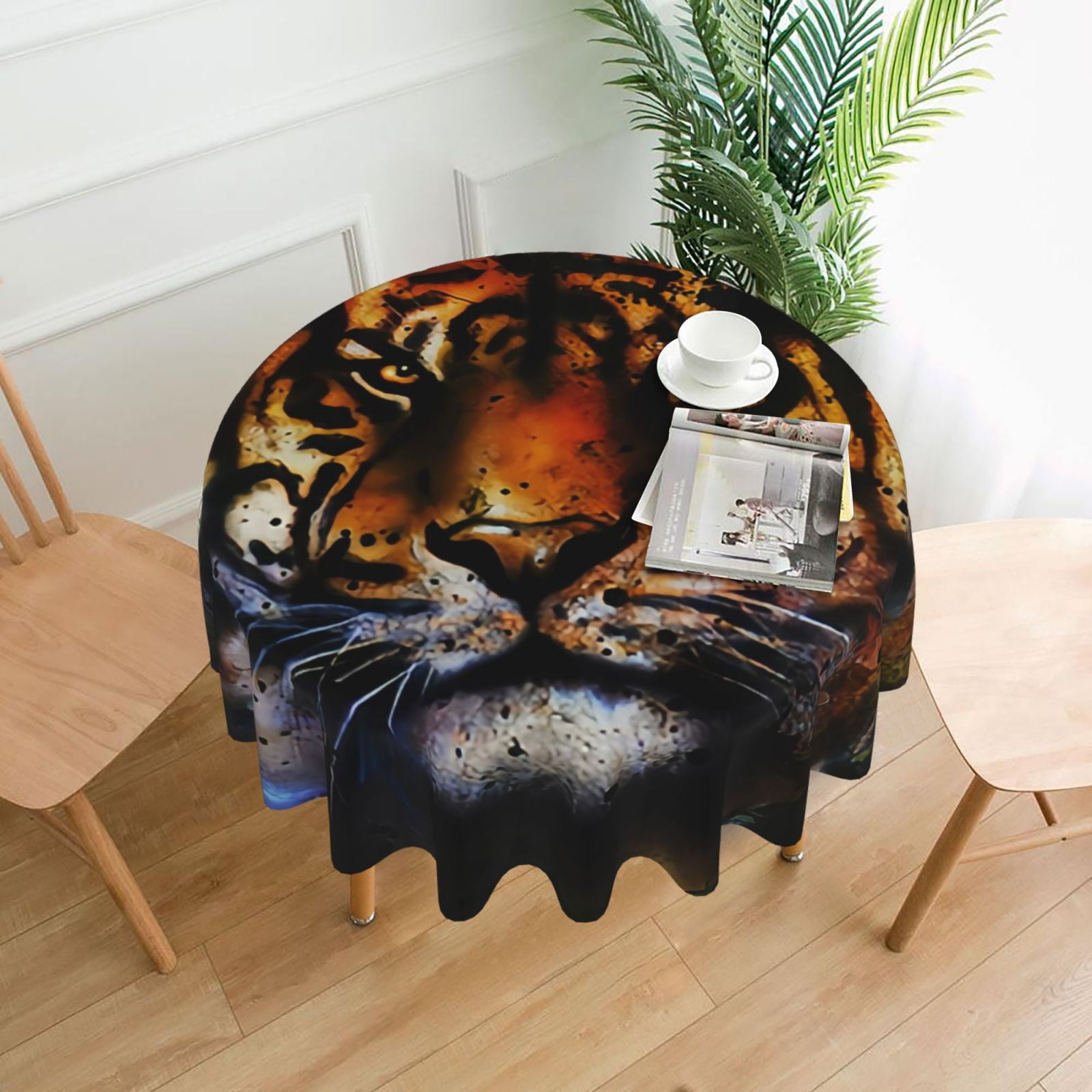 60 Inch Round Tablecloth – Waterproof, Stain-Resistant, Tiger Face ...