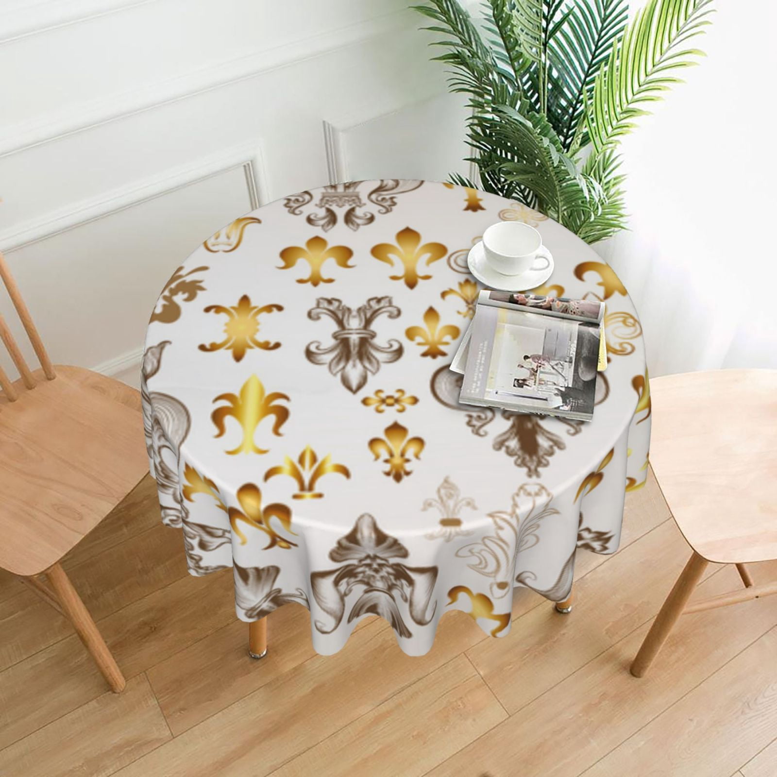 60 Inch Round Tablecloth – Waterproof, Stain-Resistant, Vintage Fleur ...