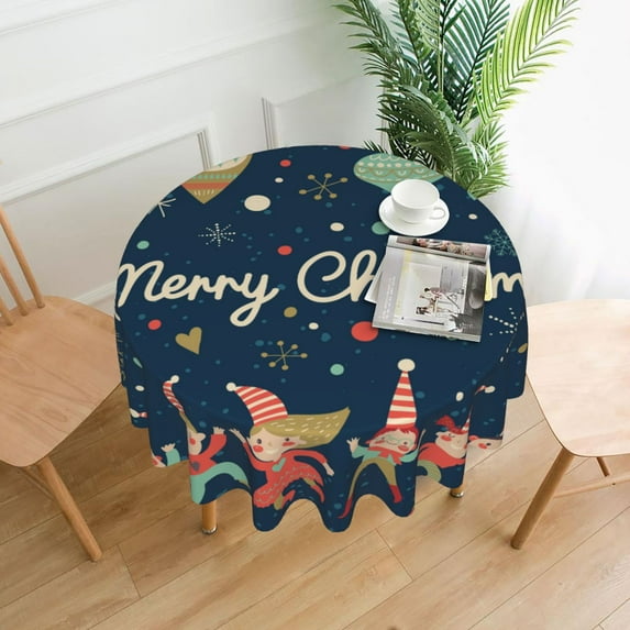 60 Inch Round Tablecloth – Waterproof, Stain-Resistant, Vintage Merry ...