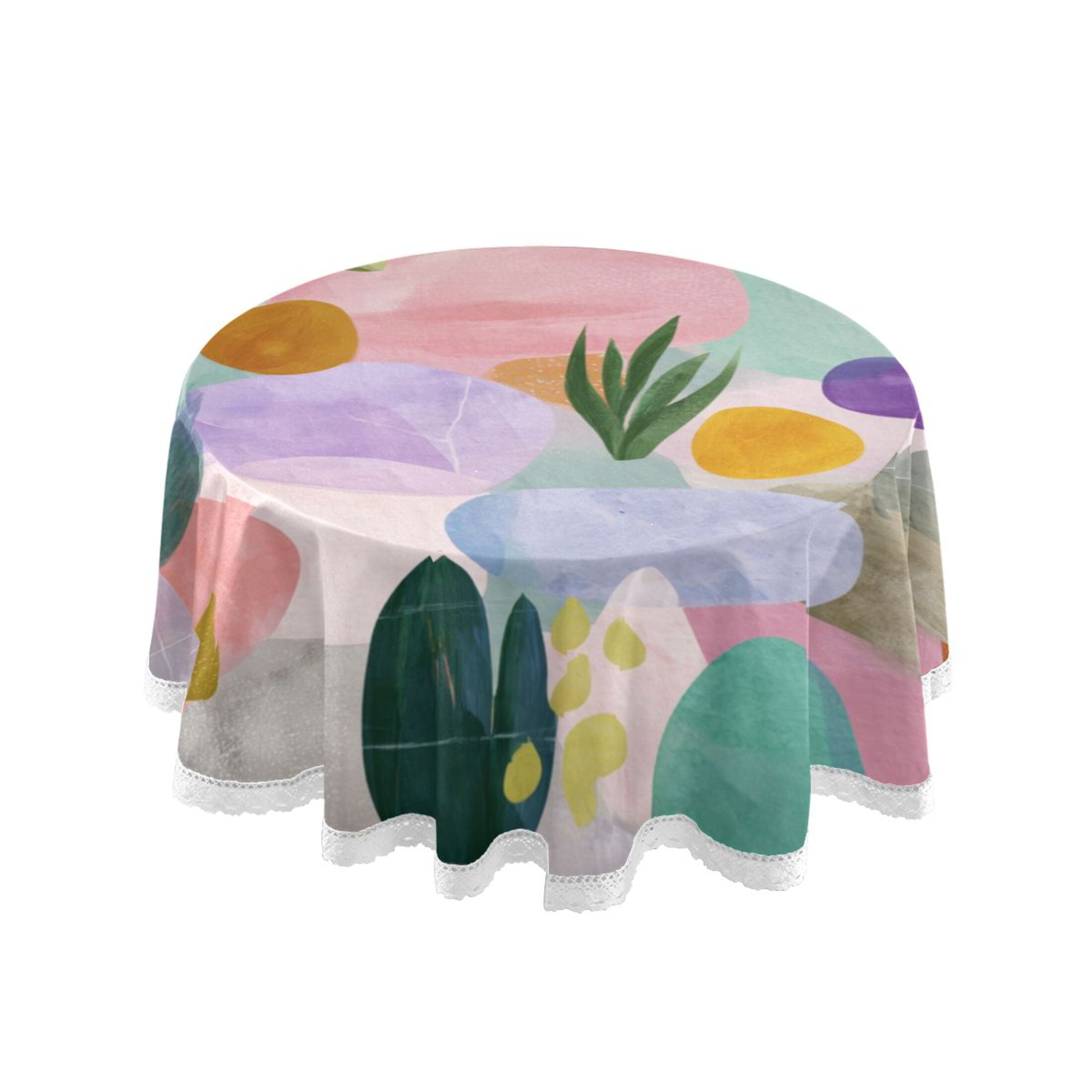 60 Inch Round Tablecloth with White Lace Trim Fall Table Cover for ...