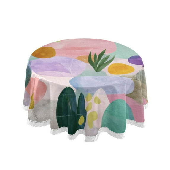 60 Inch Round Tablecloth with White Lace Trim Fall Table Cover for ...