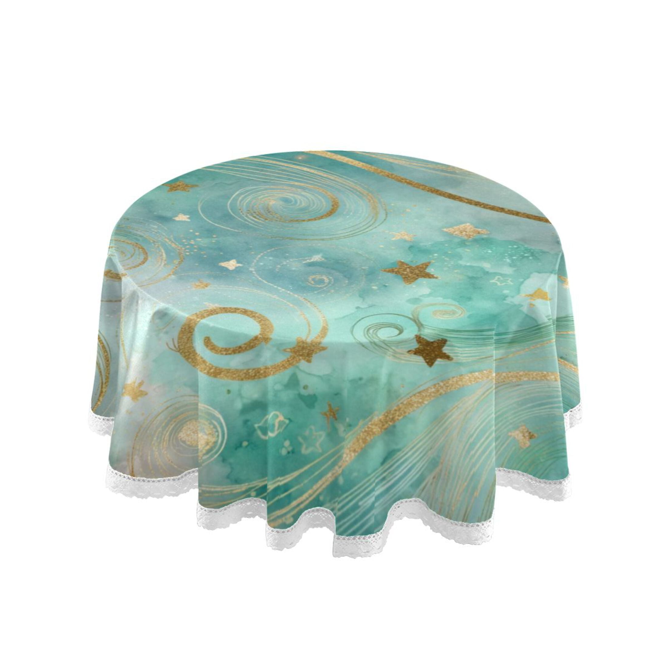 60 Inch Round Tablecloth with White Lace Trim Fall Table Cover for ...