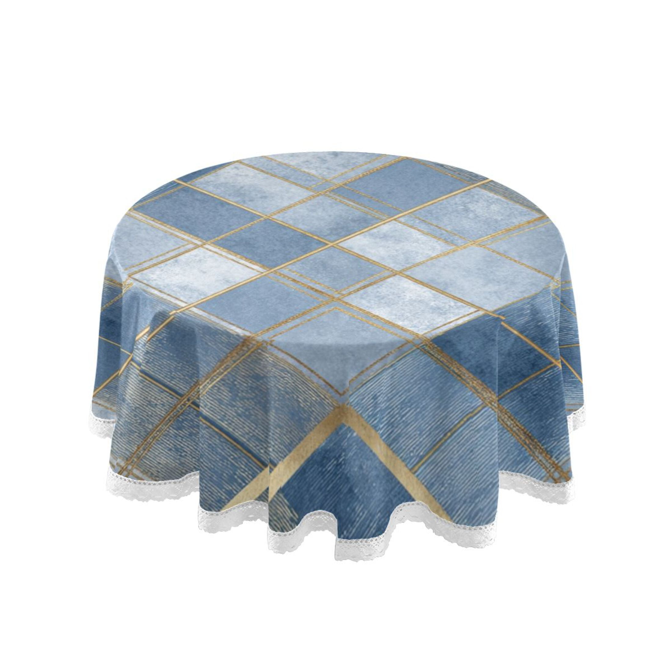 60 Inch Round Tablecloth with White Lace Trim Fall Table Cover for ...