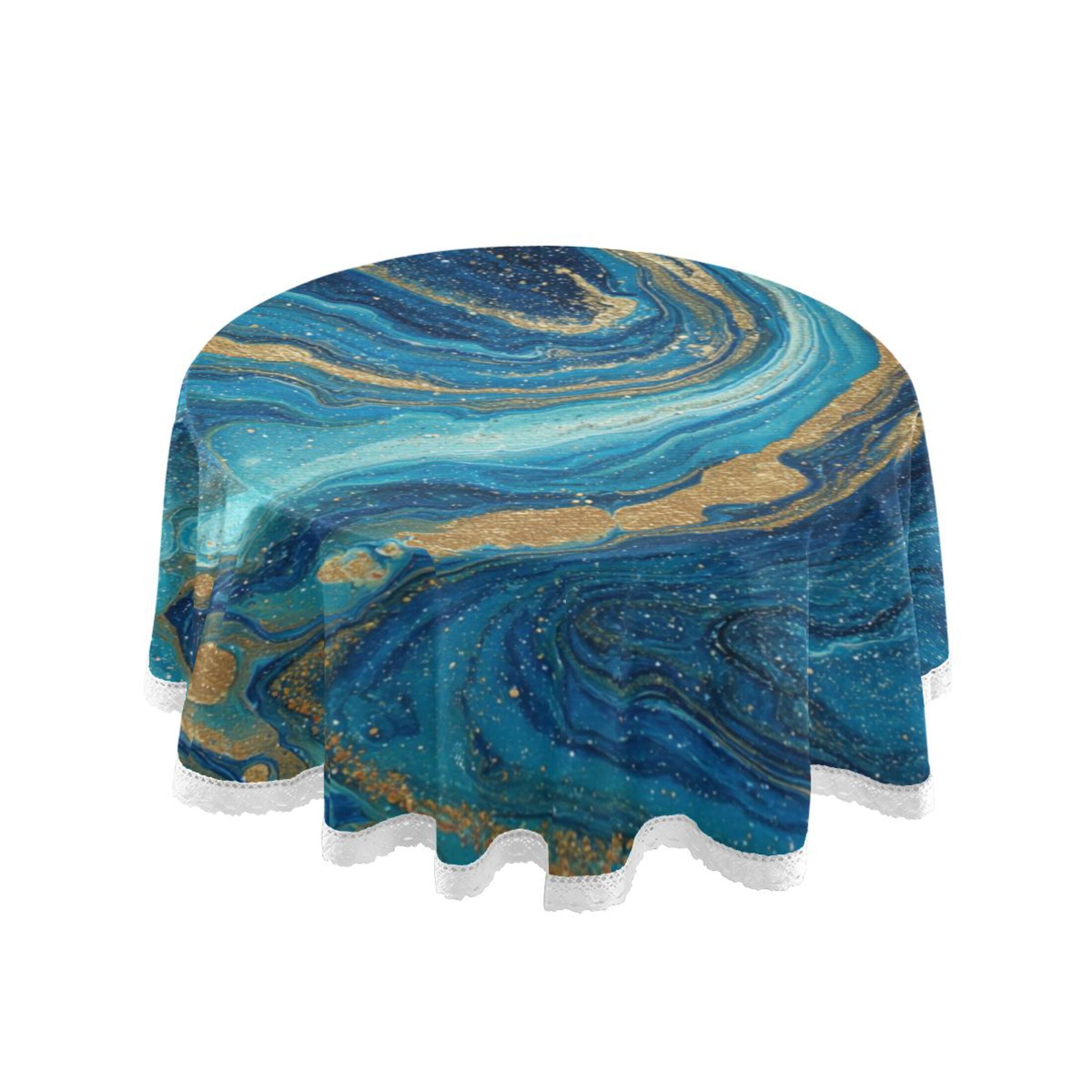 60 Inch Round Tablecloth with White Lace Trim Fall Table Cover for ...