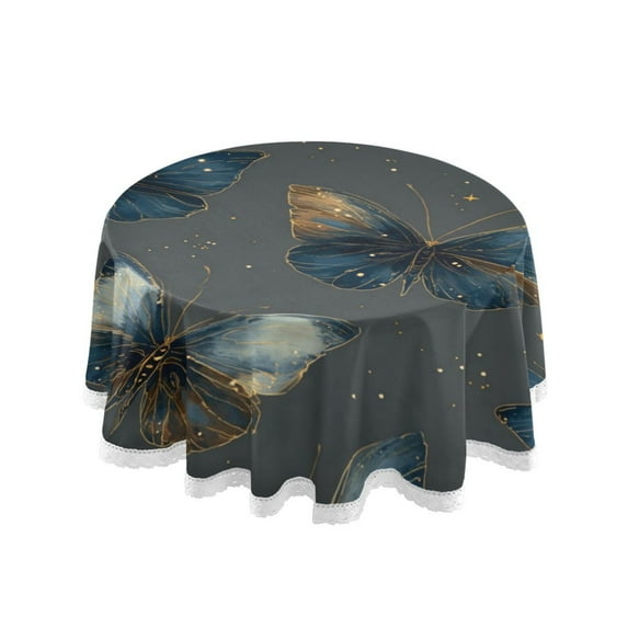 60 Inch Round Tablecloth with White Lace Trim Fall Table Cover for ...