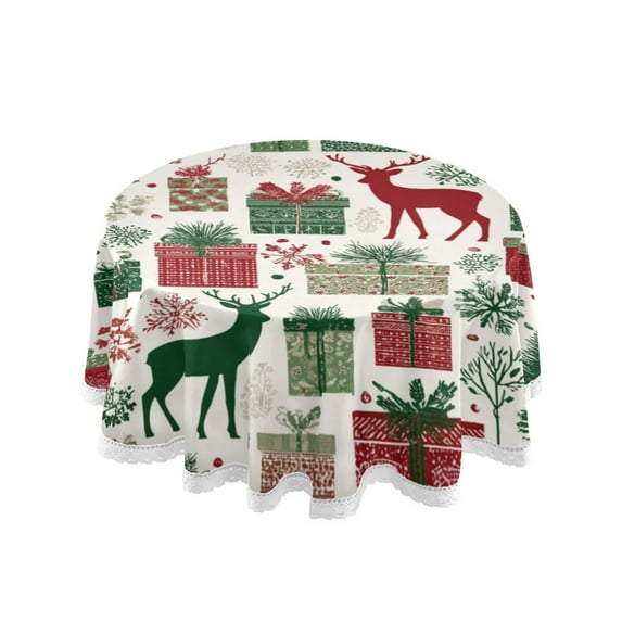 60 Inch Round Tablecloth with White Lace Trim Fall Table Cover for ...