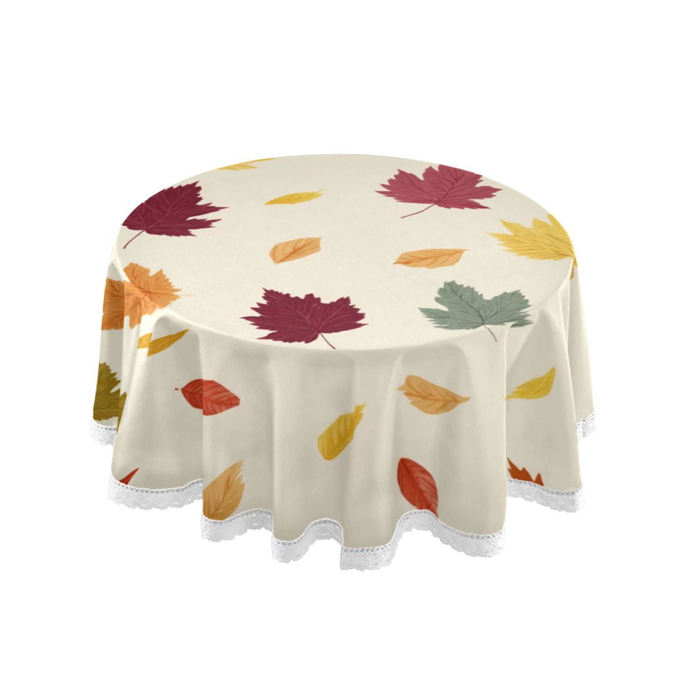 60 Inch Round Tablecloth with White Lace Trim Fall Table Cover for ...