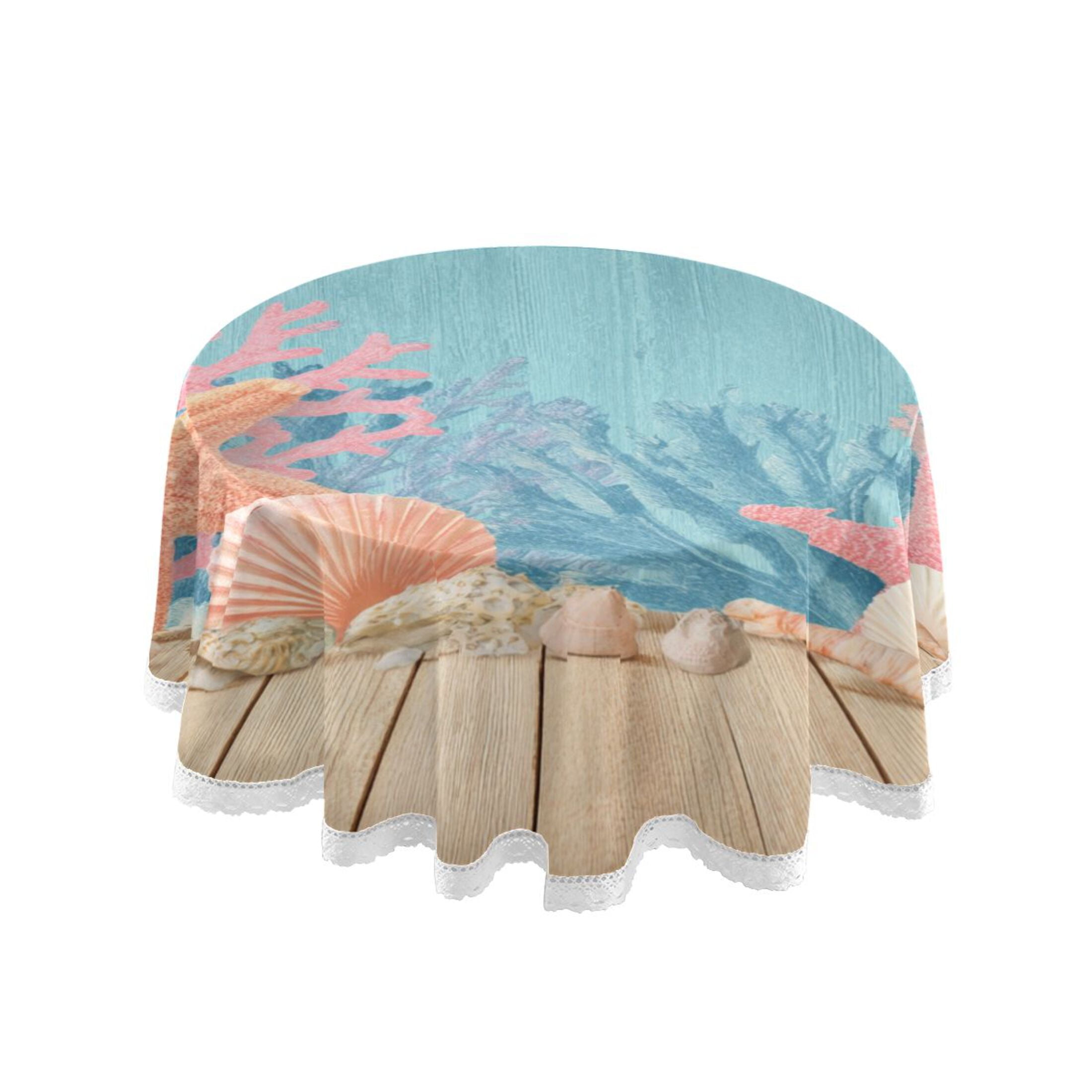 60 Inch Round Tablecloth with White Lace Trim Fall Table Cover for ...