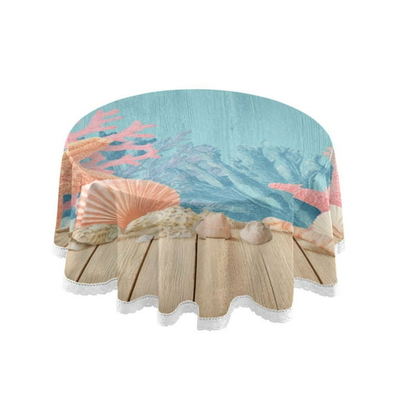 60 Inch Round Tablecloth with White Lace Trim Fall Table Cover for ...