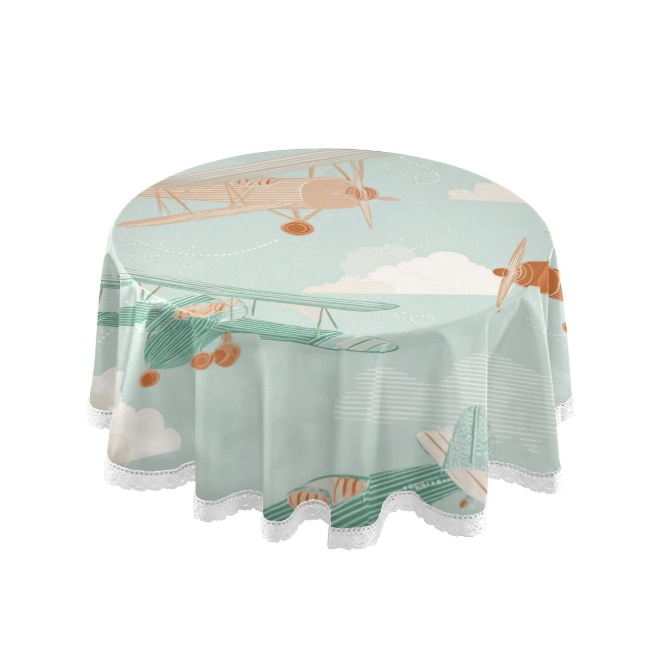 60 Inch Round Tablecloth with White Lace Trim Fall Table Cover for ...