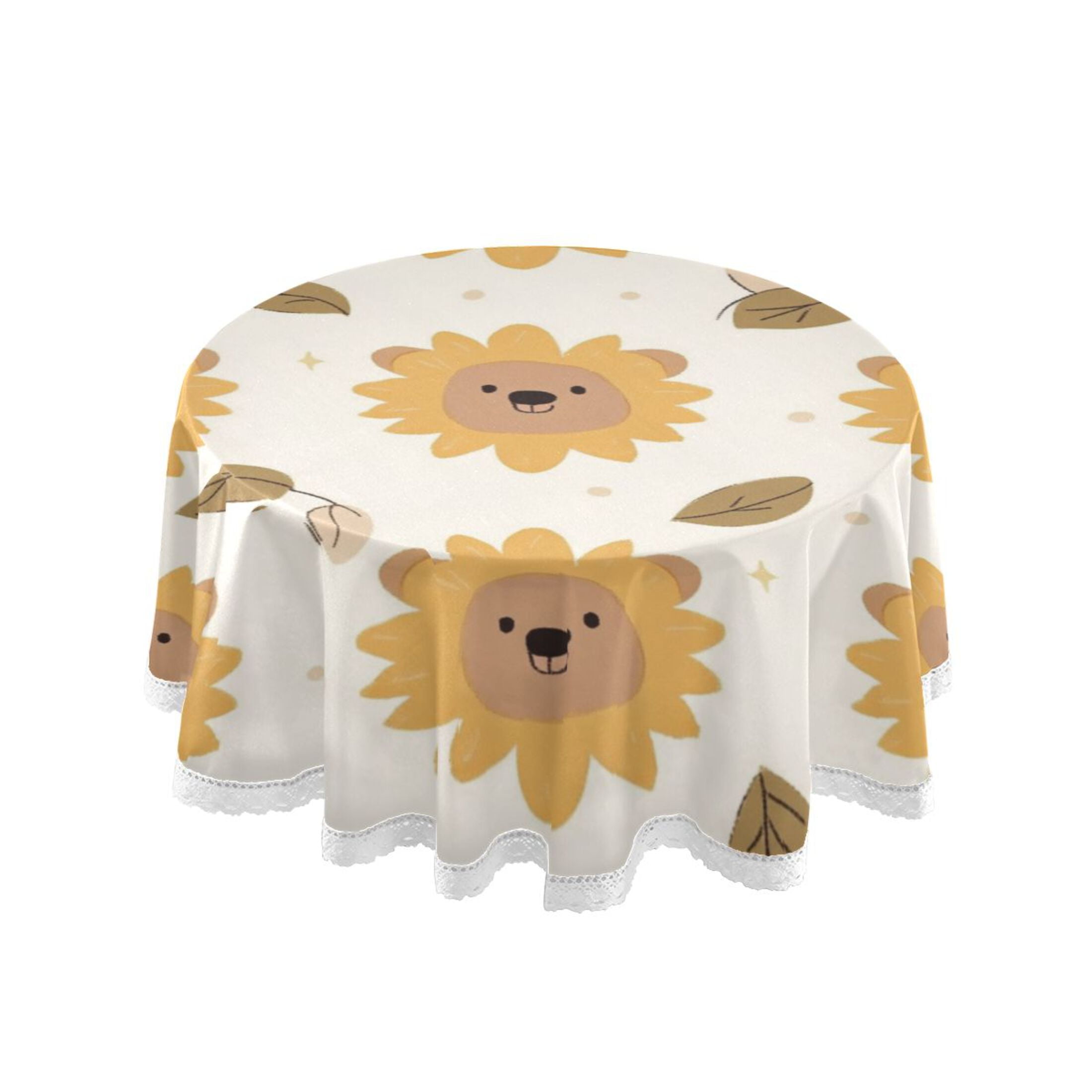60 Inch Round Tablecloth with White Lace Trim Fall Table Cover for ...