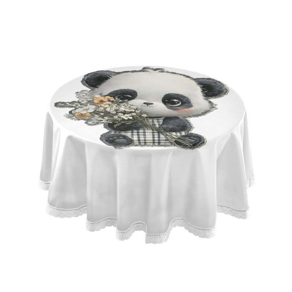 60 Inch Round Tablecloth with White Lace Trim Fall Table Cover for ...