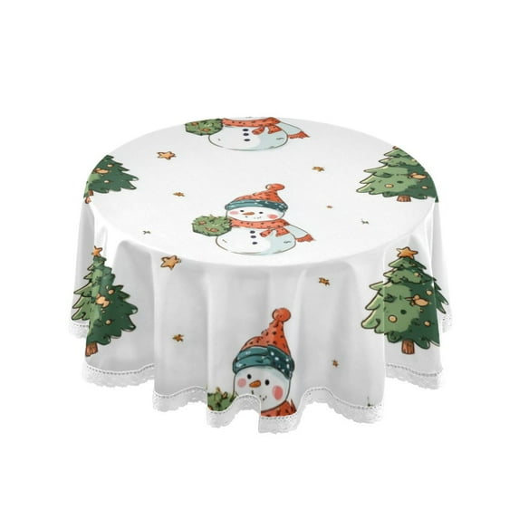 60 Inch Round Tablecloth with White Lace Trim Fall Table Cover for ...