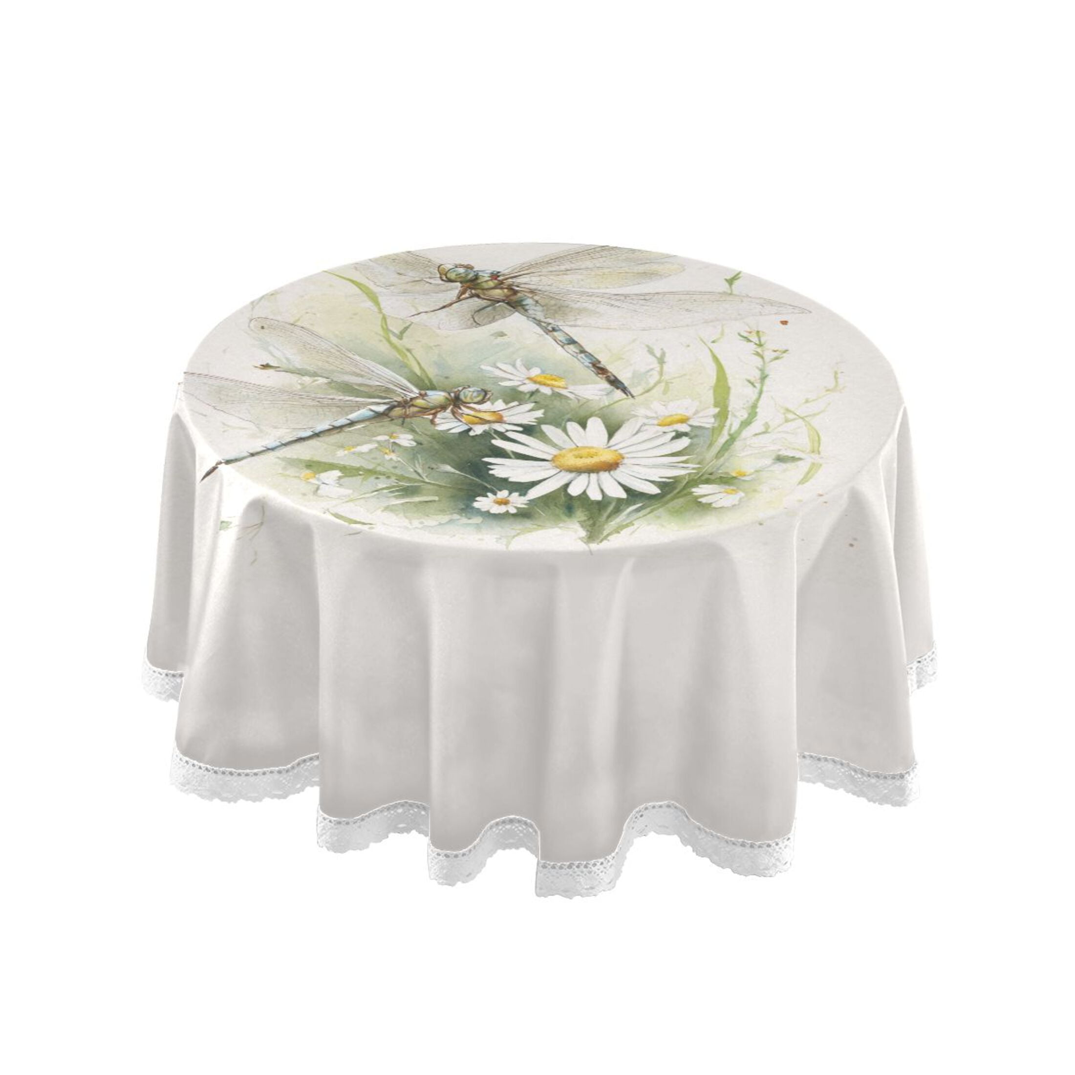 60 Inch Round Tablecloth with White Lace Trim Fall Table Cover for ...