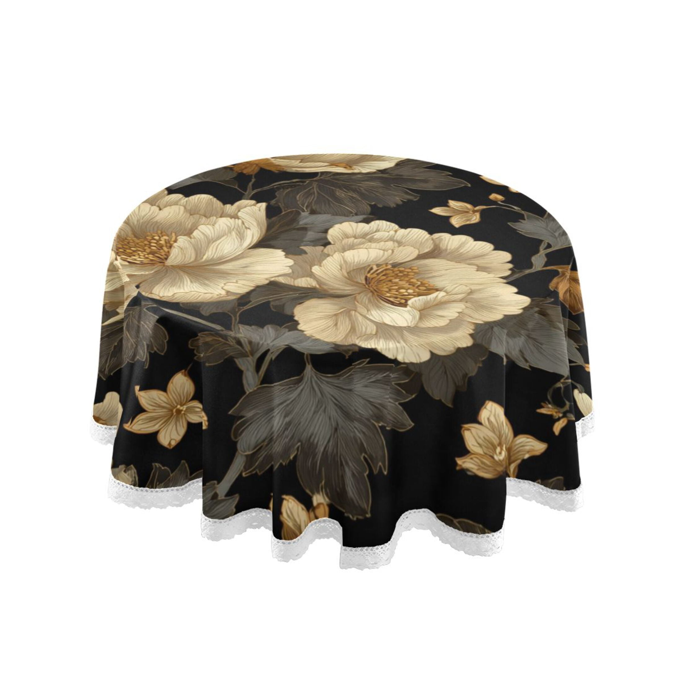 60 Inch Round Tablecloth with White Lace Trim Fall Table Cover for ...