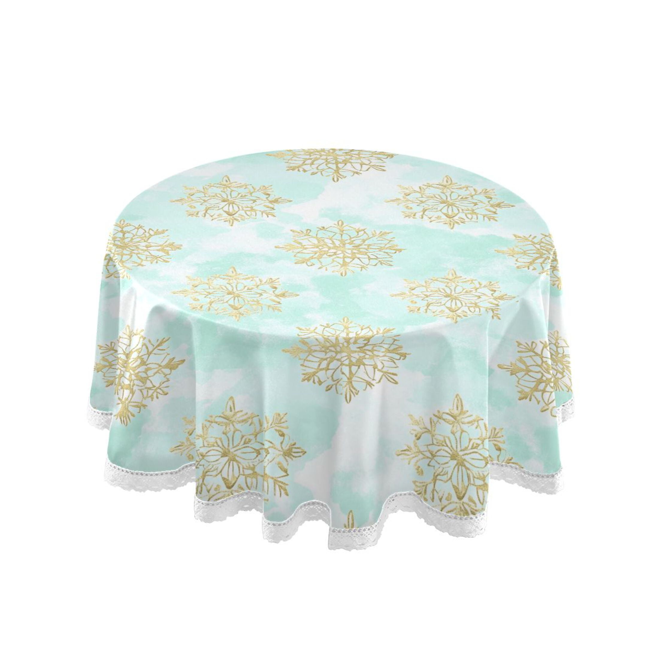 60 Inch Round Tablecloth with White Lace Trim Fall Table Cover for ...