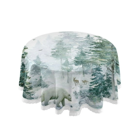 60 Inch Round Tablecloth with White Lace Trim Fall Table Cover for ...