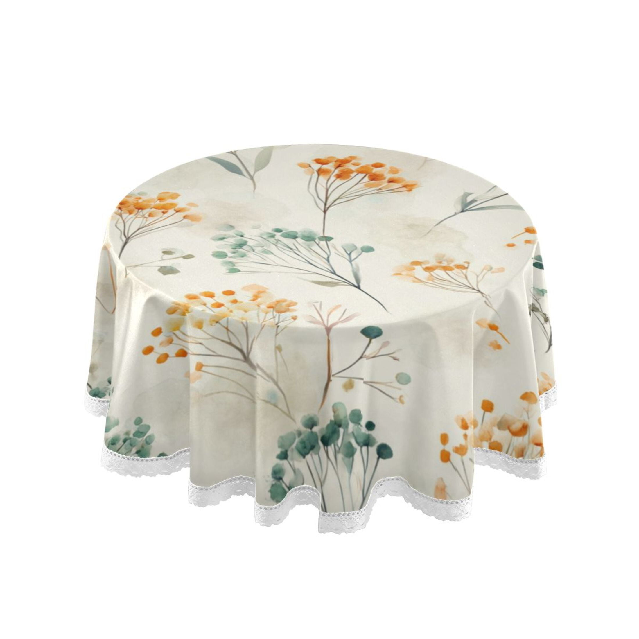 60 Inch Round Tablecloth with White Lace Trim Fall Table Cover for ...