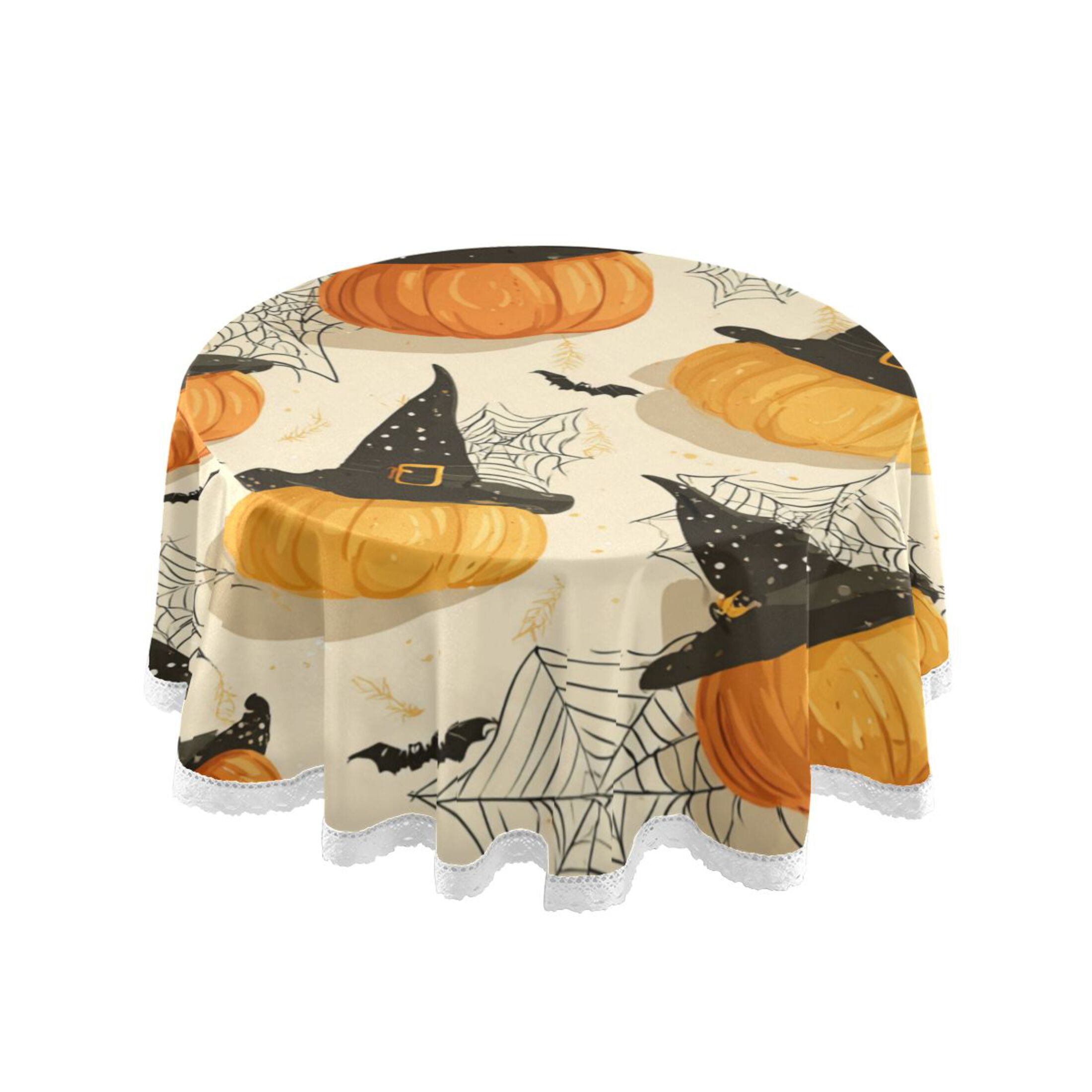 60 Inch Round Tablecloth with White Lace Trim Fall Table Cover for ...