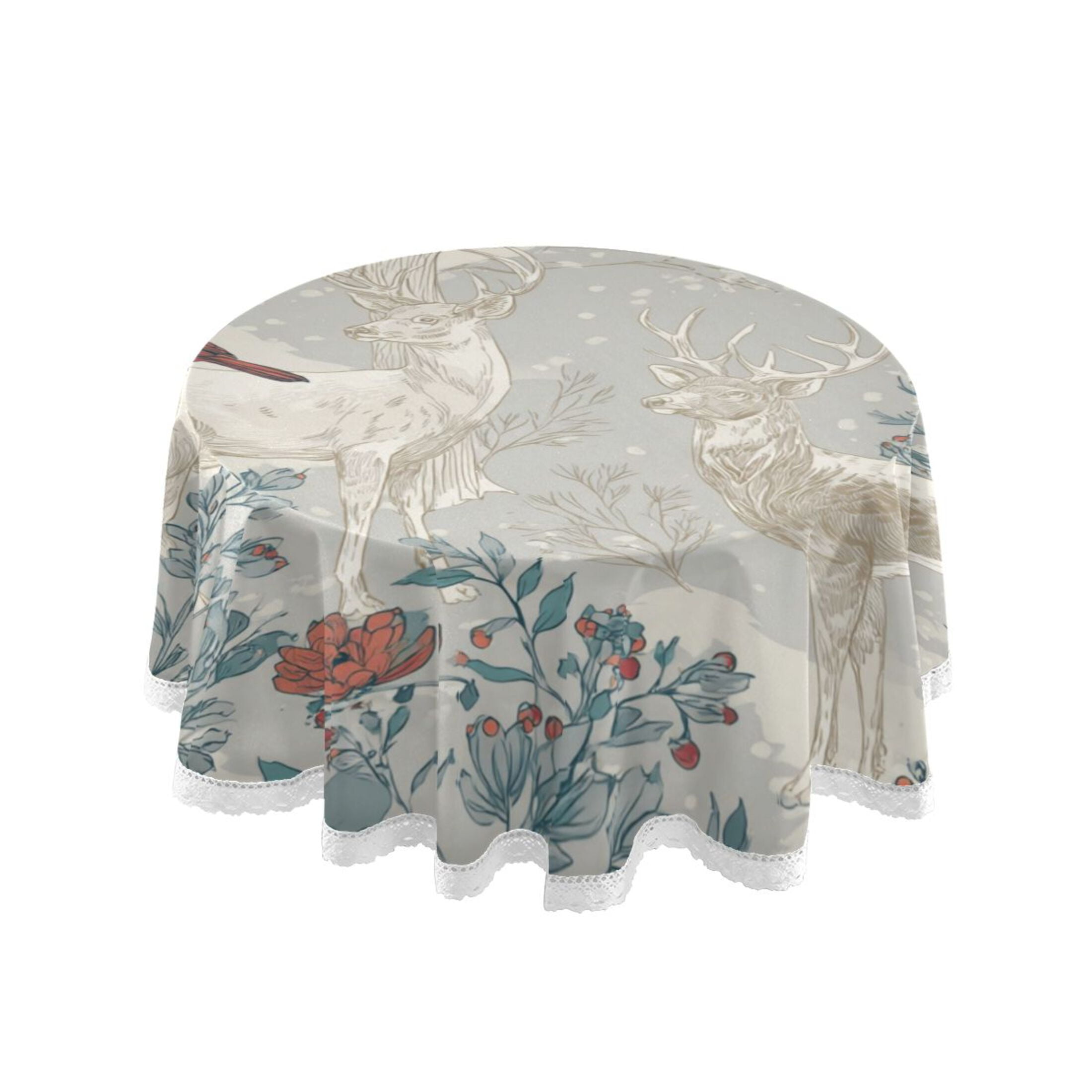 60 Inch Round Tablecloth with White Lace Trim Fall Table Cover for ...