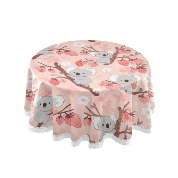 60 Inch Round Tablecloth with White Lace Trim Fall Table Cover for ...