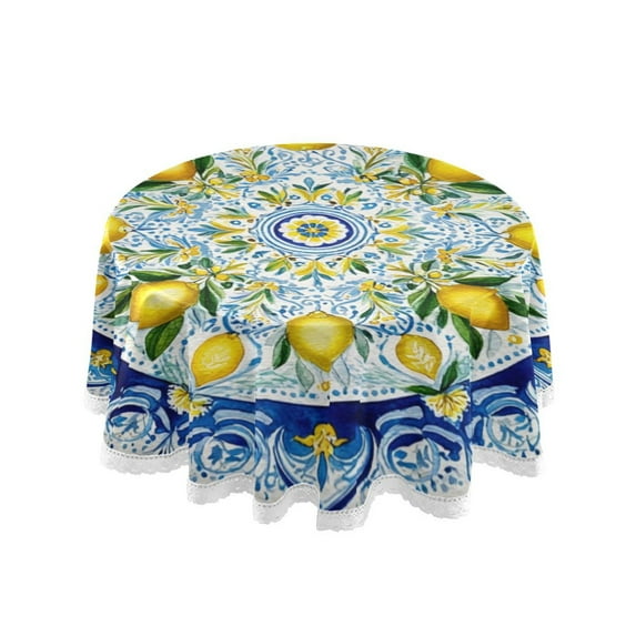 60 Inch Round Tablecloth with White Lace Trim Fall Table Cover for ...