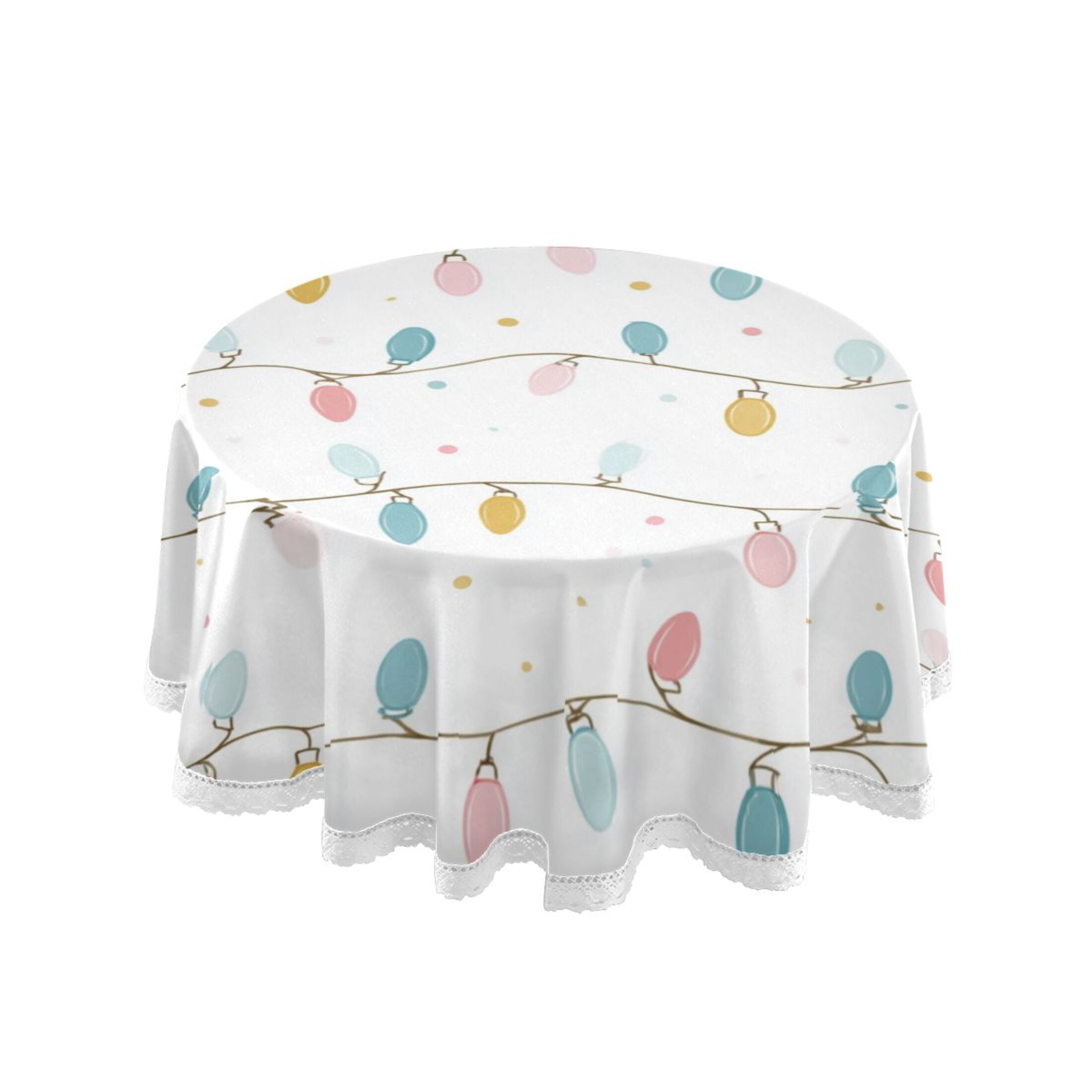 60 Inch Round Tablecloth with White Lace Trim Fall Table Cover for ...