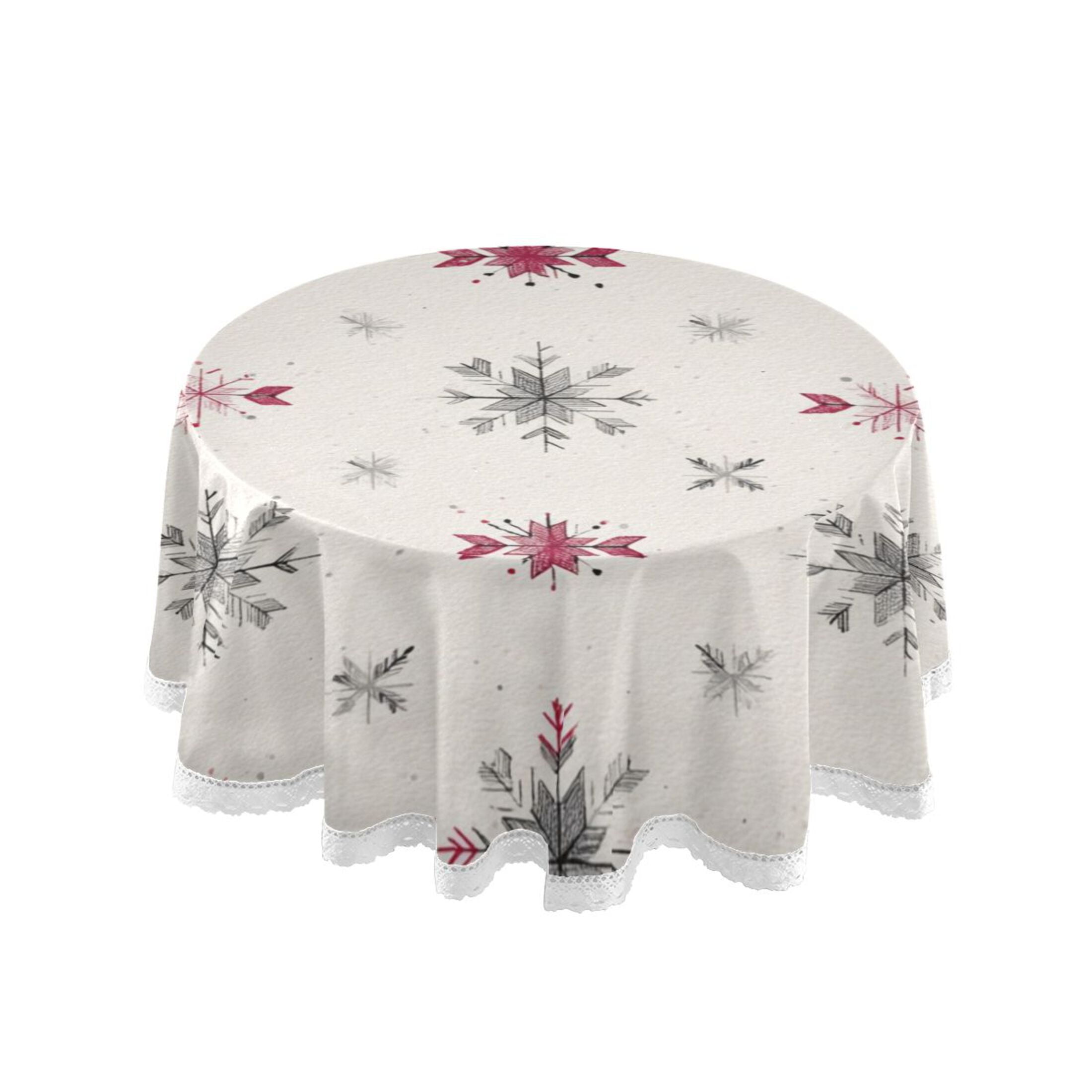 60 Inch Round Tablecloth with White Lace Trim Fall Table Cover for ...